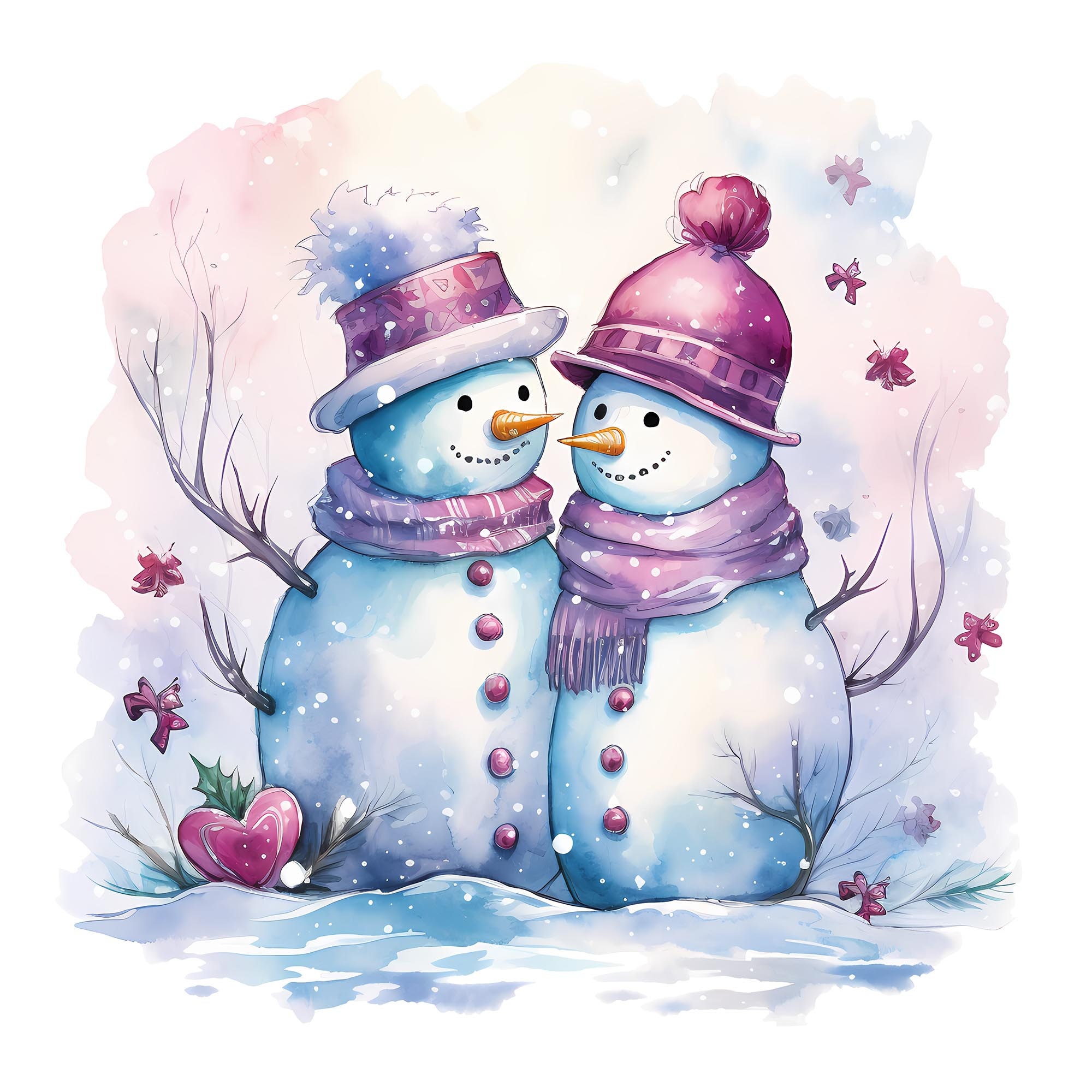 Cute Little Snowman PNG Watercolor Clipart, Funny Snowman Couple ...