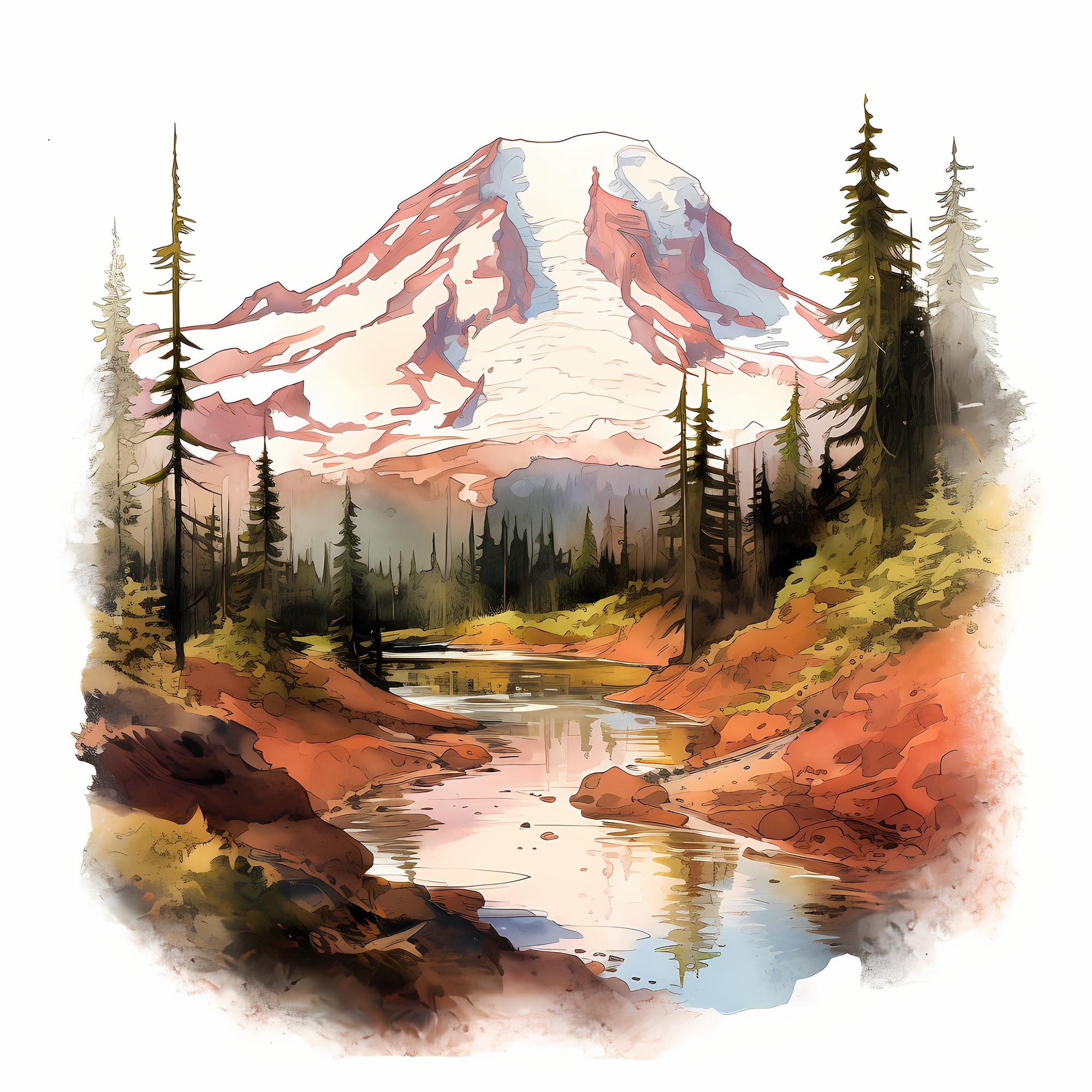 Mount Rainier National Park Watercolor Sketch Art Mount - Etsy