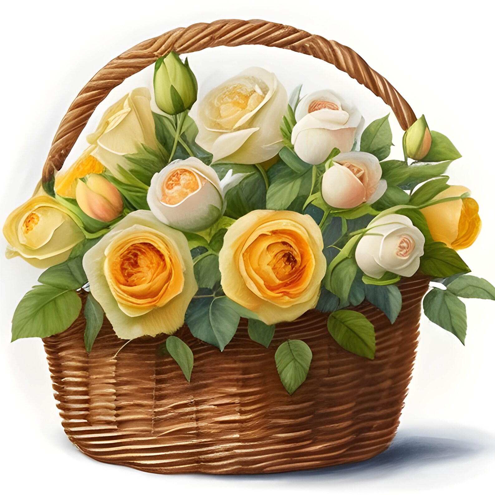 Yellow Roses in a Basket Watercolor Clipart, Watercolor Floral Clipart ...