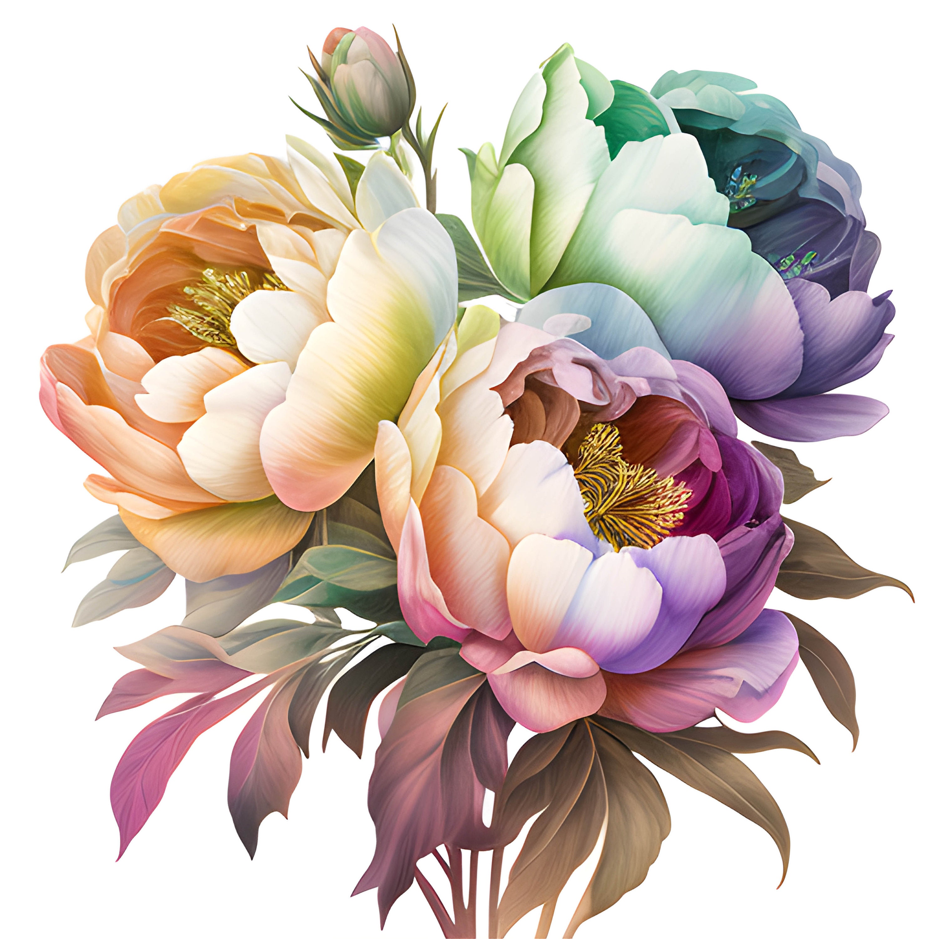 Watercolor Iridescent Peony Clipart, Peonies Flowers Floral Clipart ...