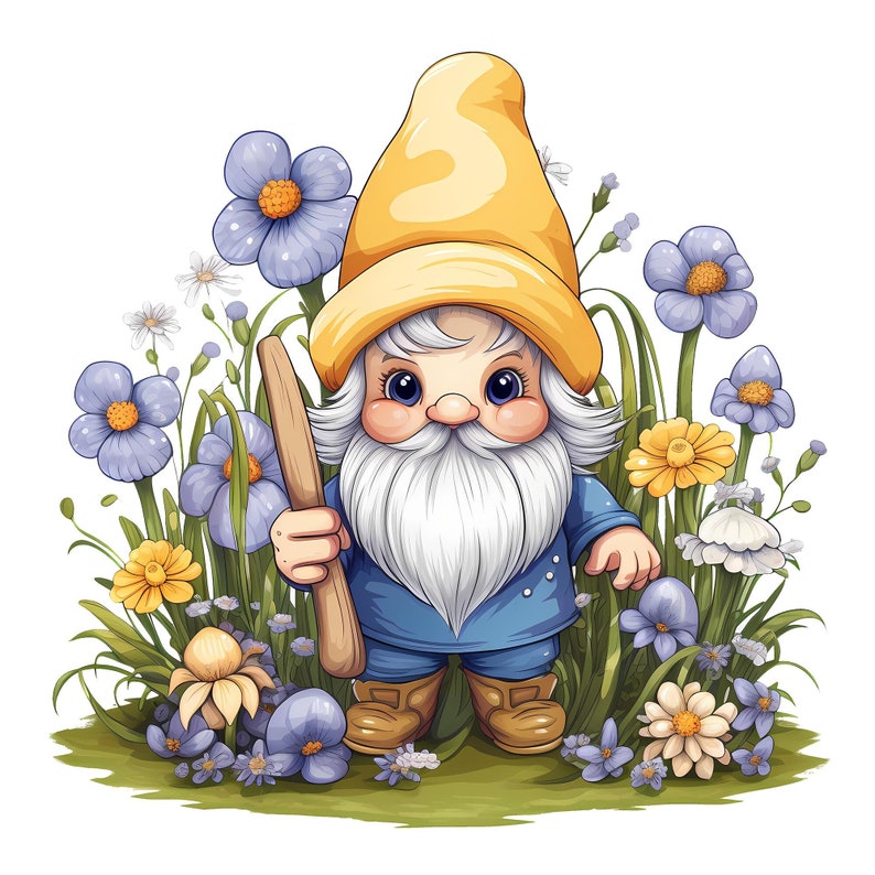 Cute Gnome Watercolor PNG Clipart Bundle, Floral Cute Gnome Set, Happy ...