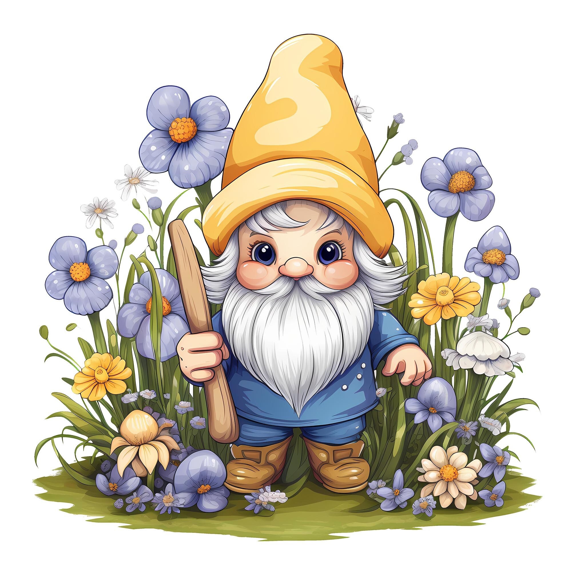 Cute Gnome Watercolor PNG Clipart Bundle, Floral Cute Gnome Set, Happy ...
