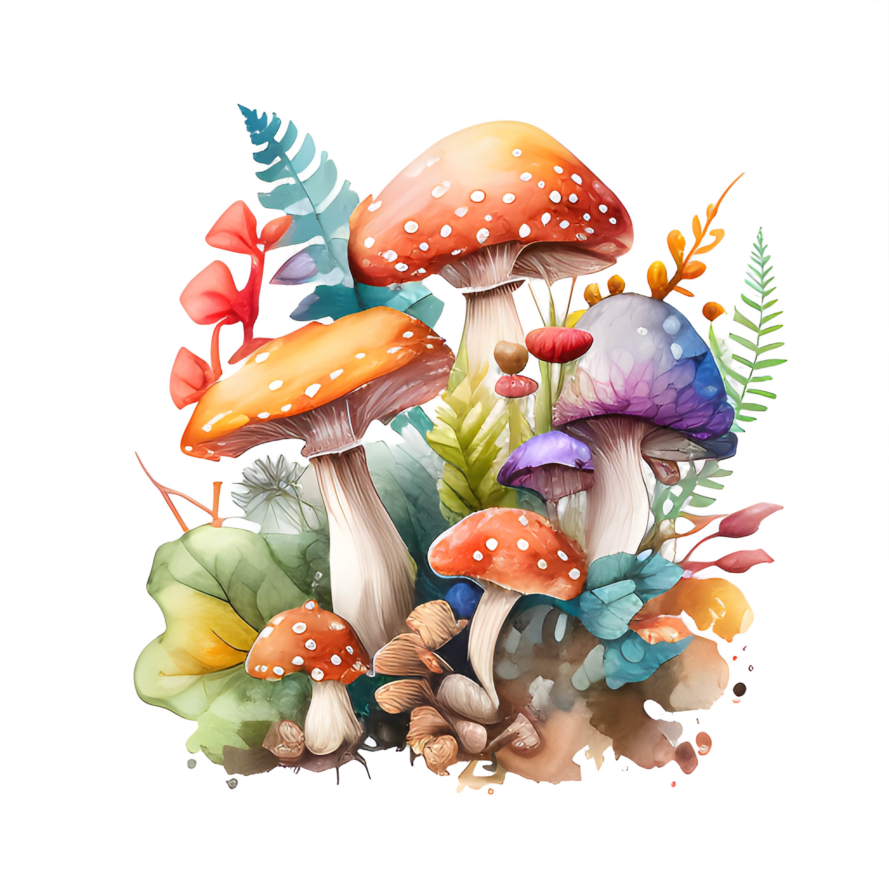 Watercolor Mushrooms Clipart, Cute Forest Nature Toadstool Clipart ...