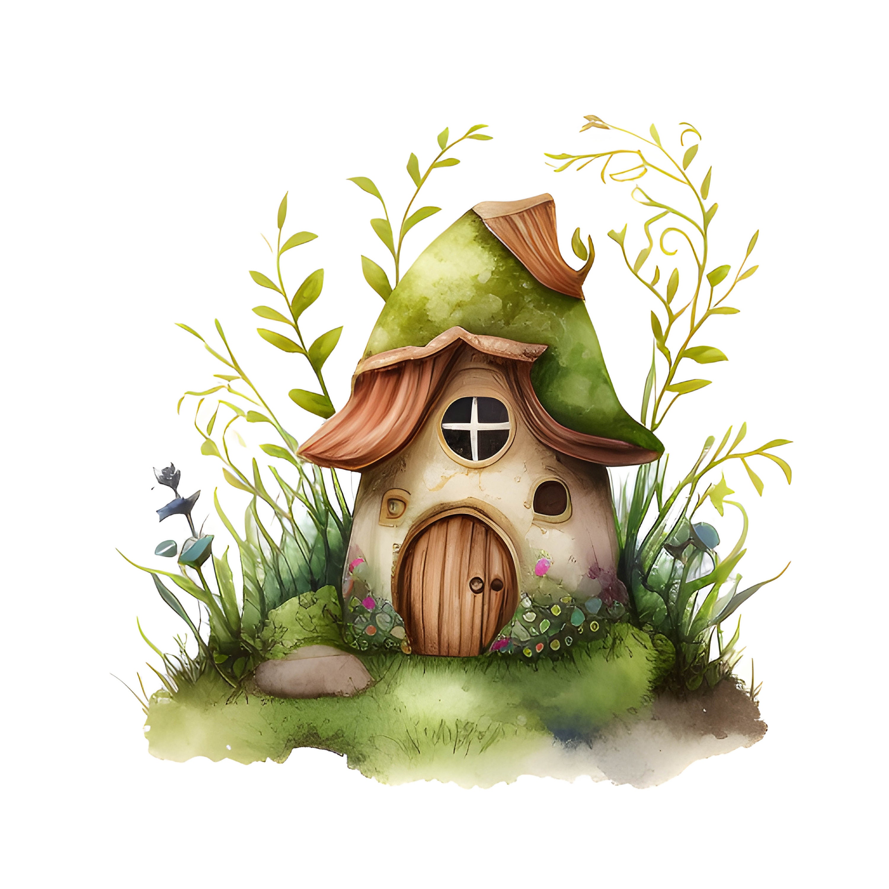 Aquarelle douce fée maison Fantasy Clipart, mignon forêt conte de fées ...