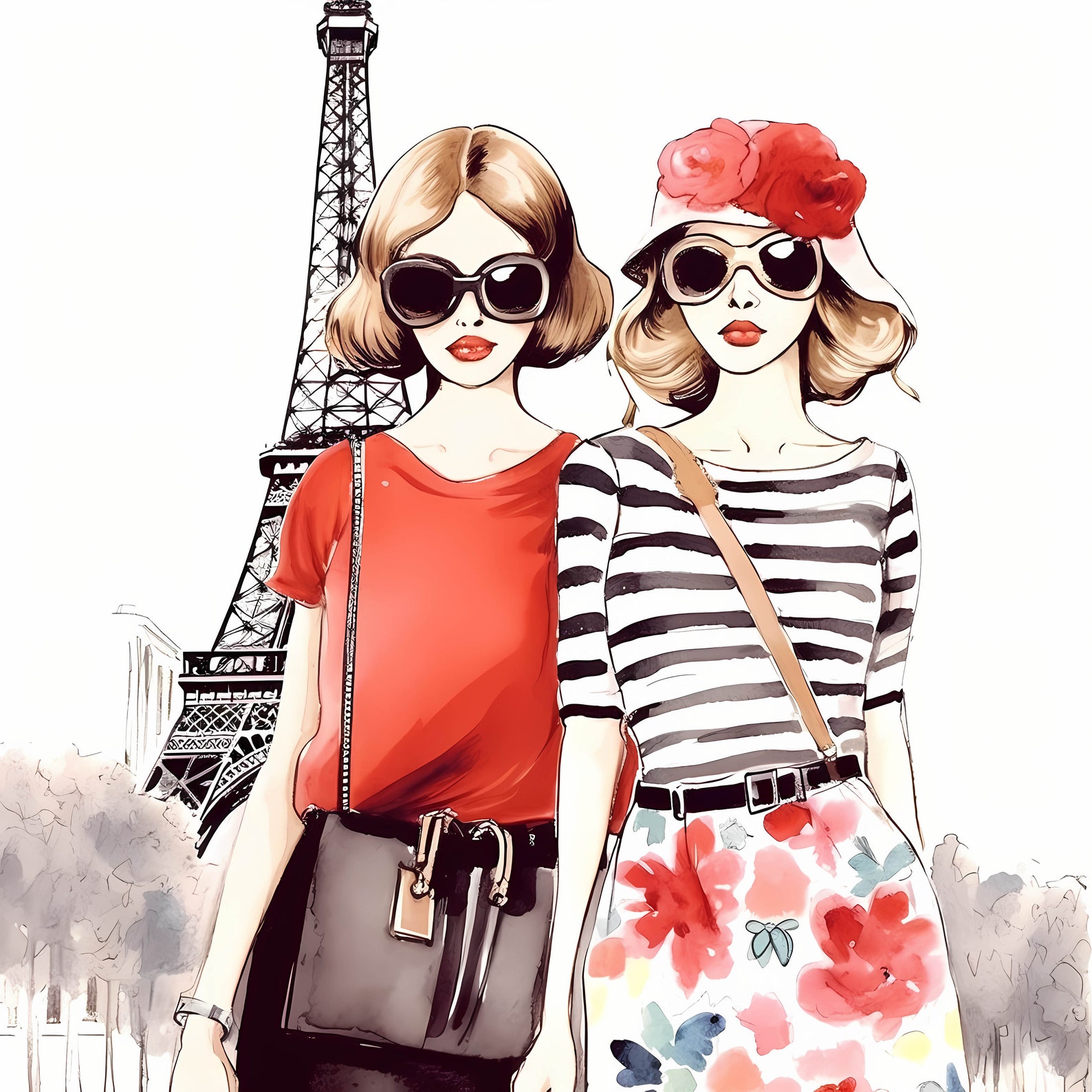 Watercolor Illustration Paris Fashion Girl Clipart, Modern Street ...