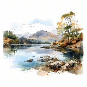 Loch Lomond and the Trossachs National Park Watercolor Sketch Art, Loch ...