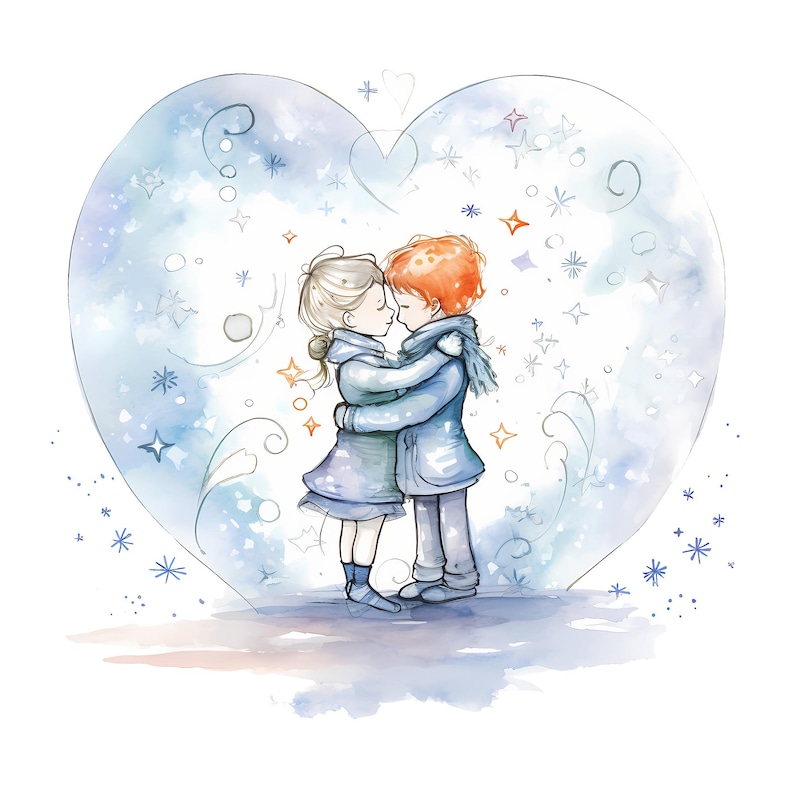 Cute Romantic Christmas Card Watercolor Clipart Romantic - Etsy