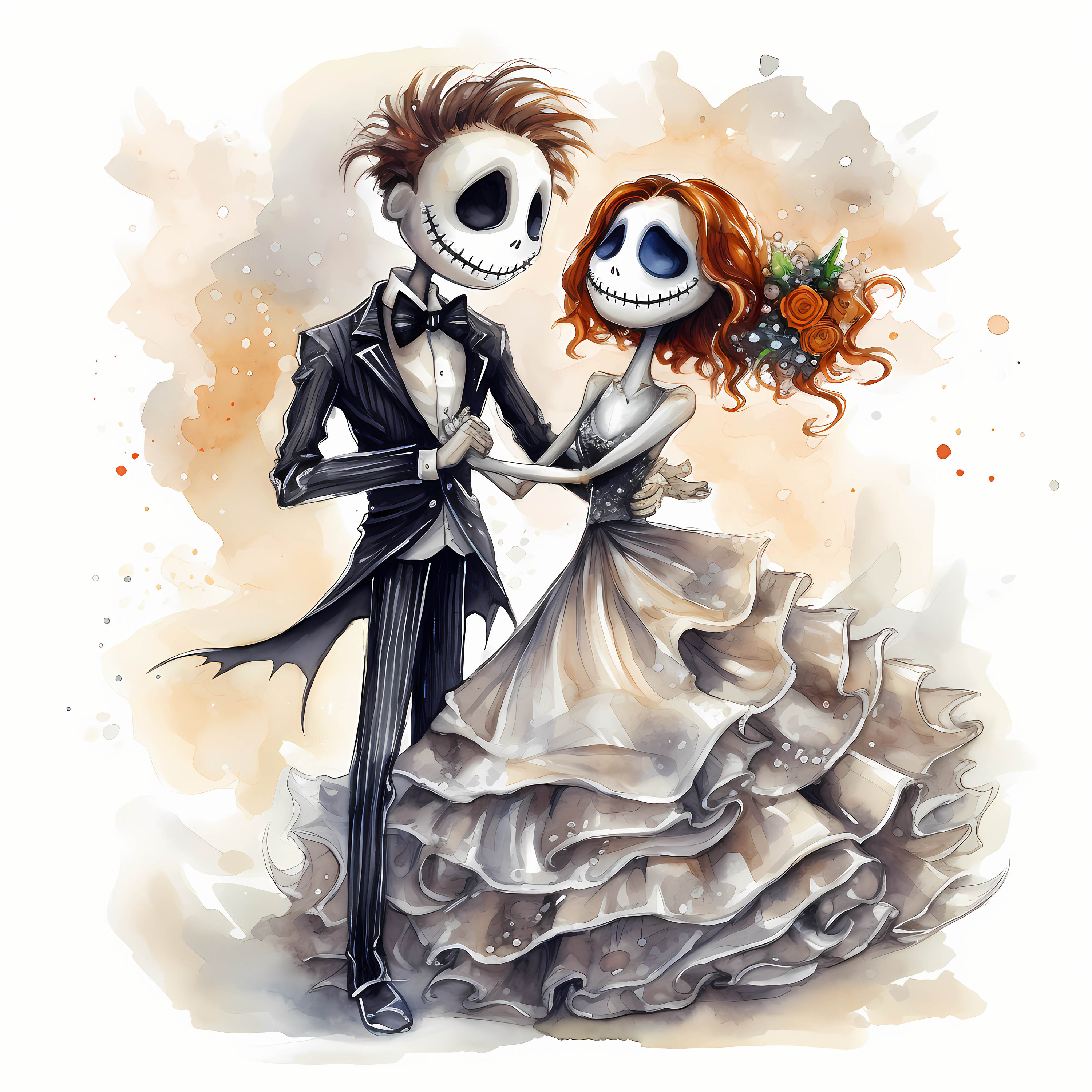 Halloween Spooky Groom and Bride Watercolor Clipart, Halloween Spooky ...