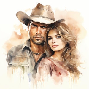 Watercolor Romantic Cowboy Cowgirl Couple Clipart, Western Couple ...