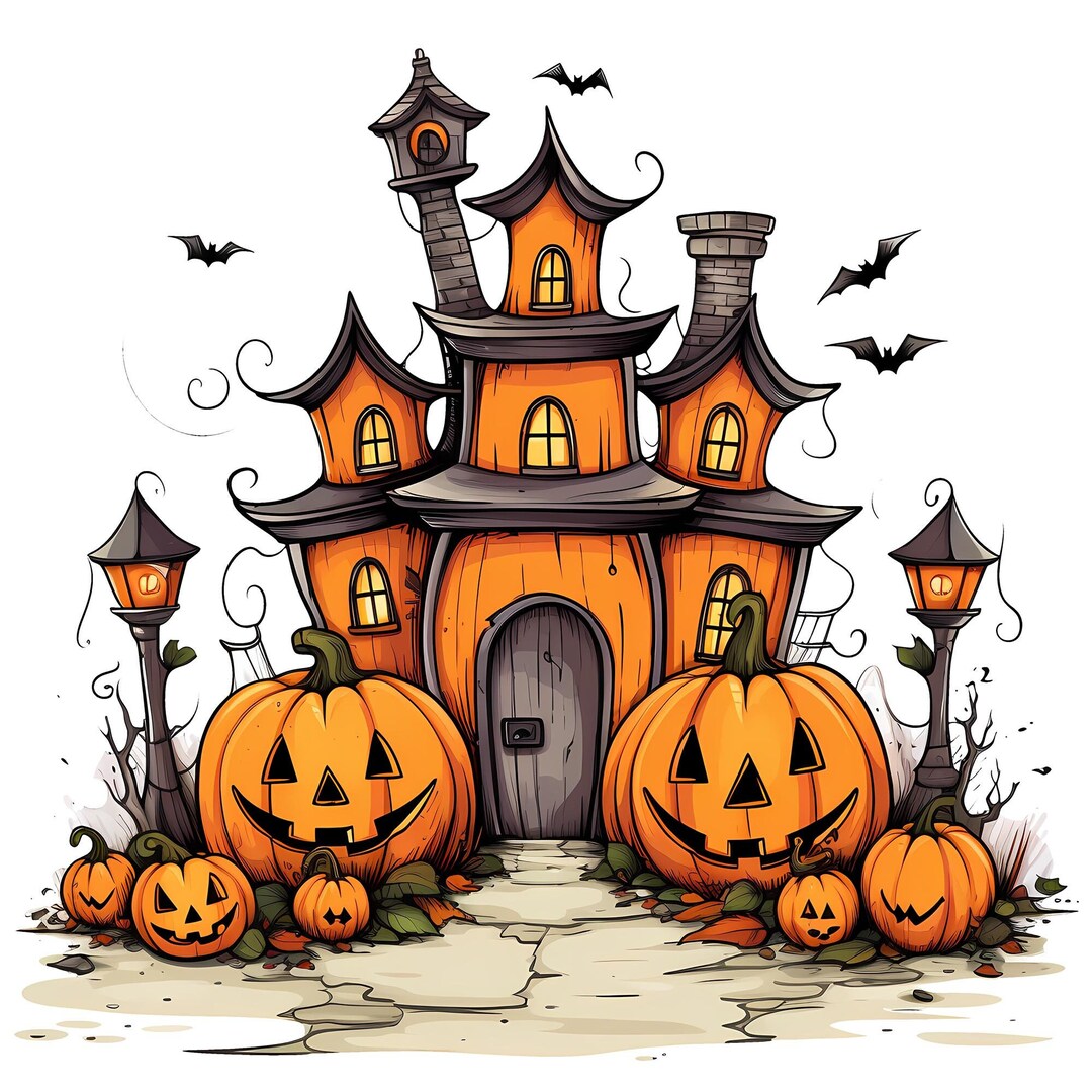 Halloween Pumpkin House Watercolor PNG Clipart Bundle, Fairy Haouse ...