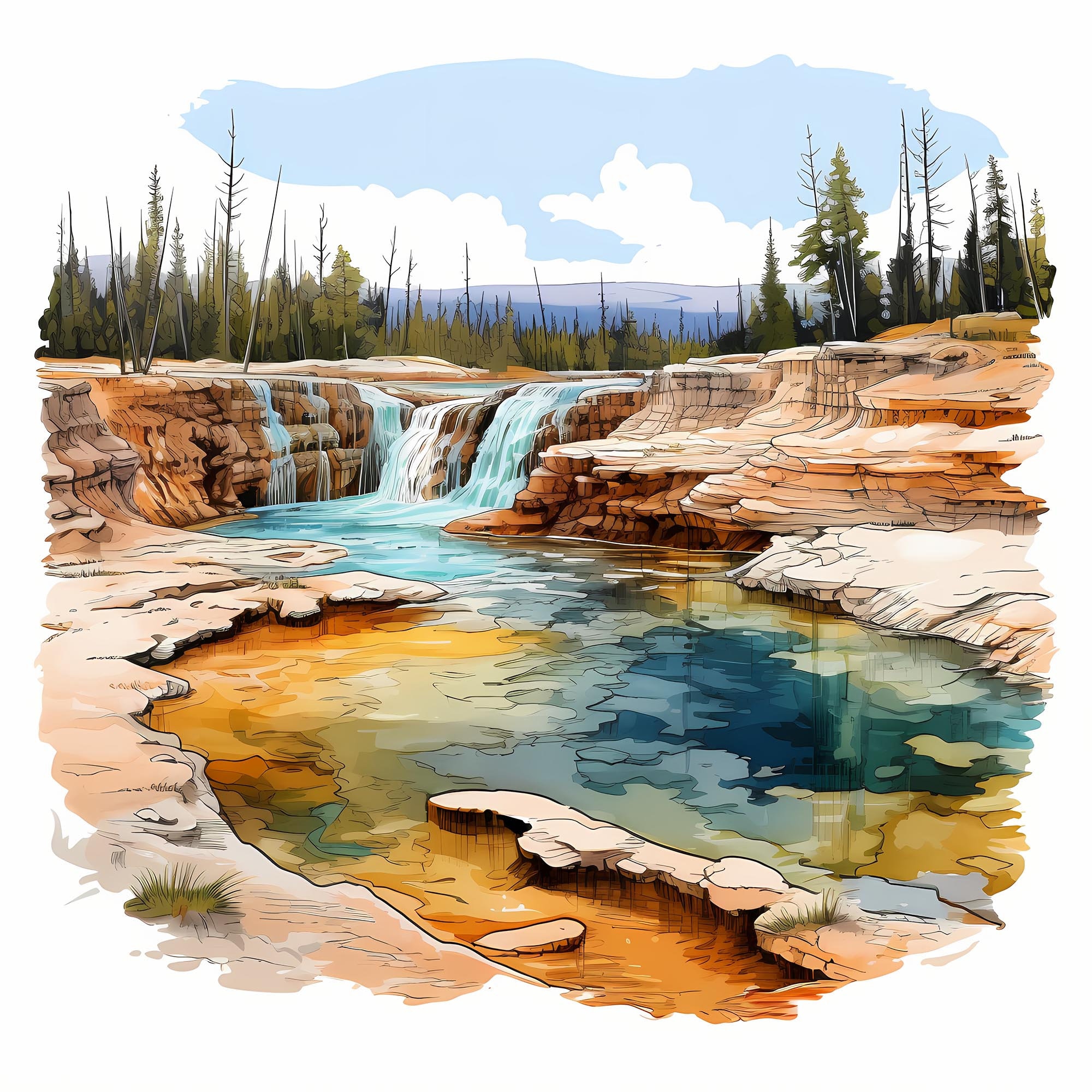 Yellowstone National Park Watercolor Sketch Art Bundle, National Park ...