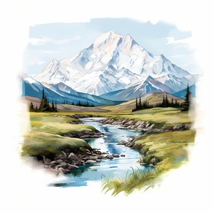 Denali National Park Watercolor Sketch Art Bundle, Denali National Park ...