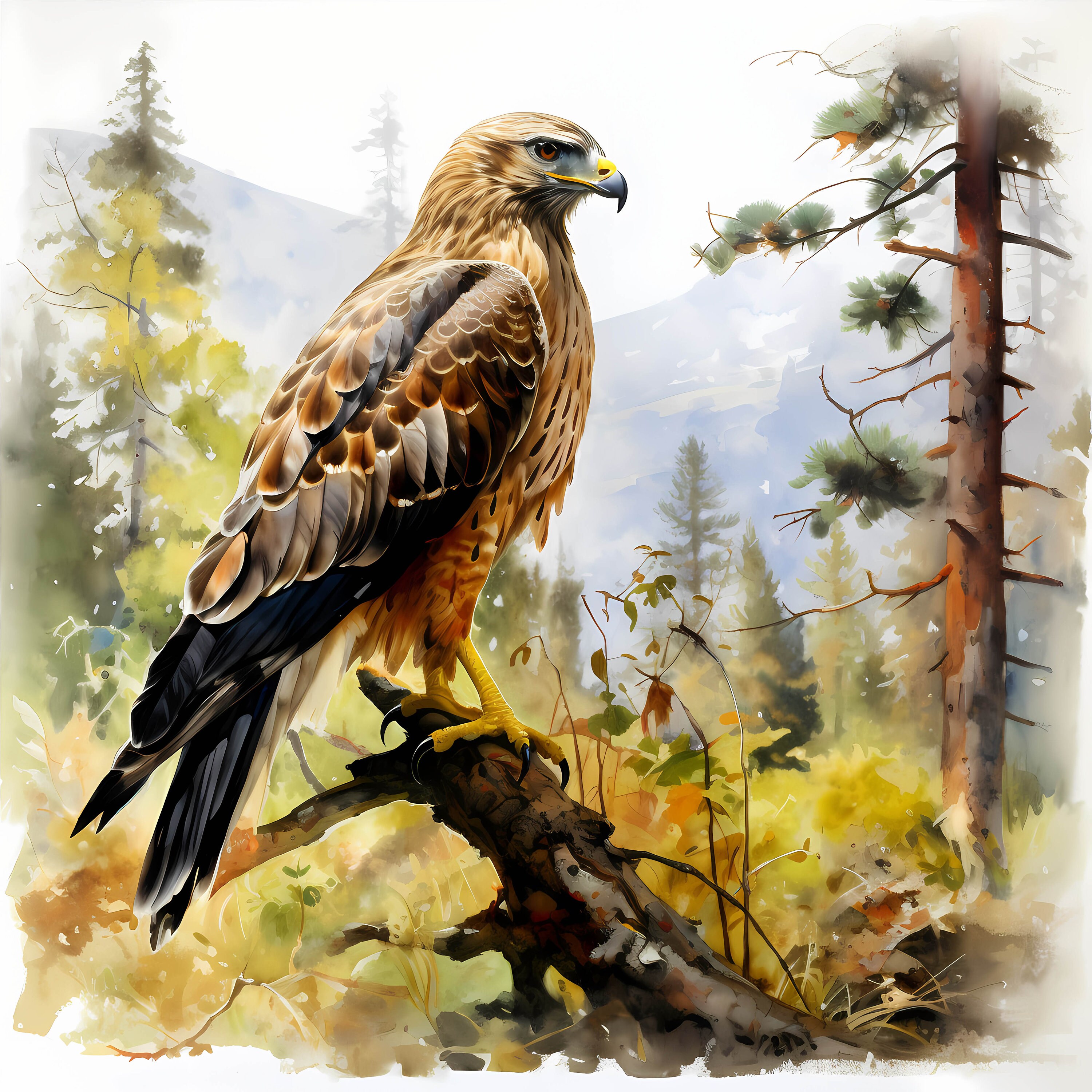 Hawk Watercolor Clipart Bundle, Cute Colorful Hawk Set, Nursery Decor ...