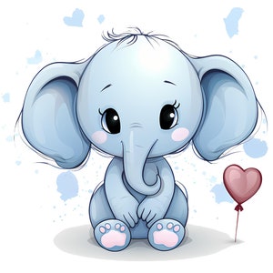 Cute Blue Elephant Watercolor PNG Clipart, Blue Elephant Birthday ...