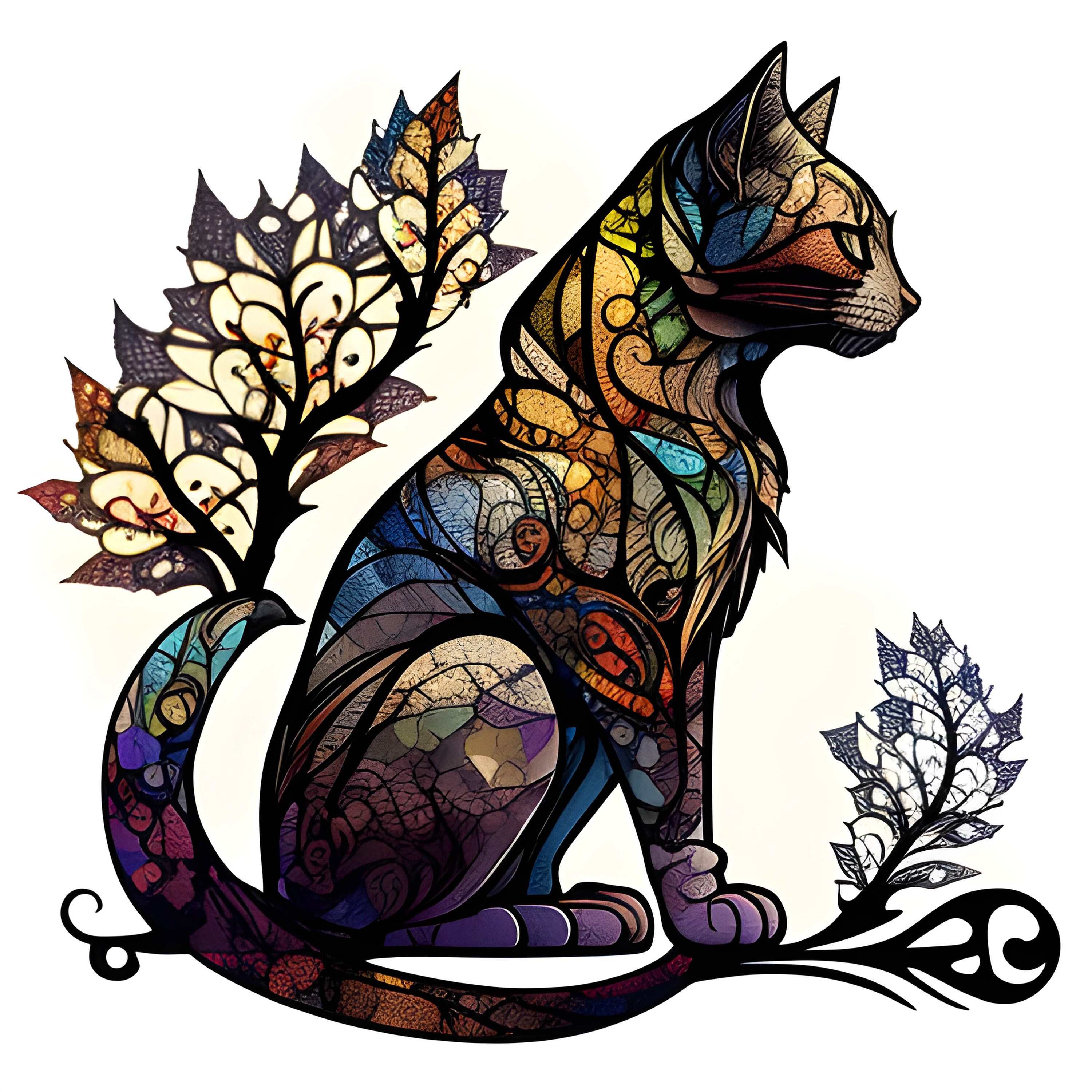 Stained Glass Cat Digital Art Stained Glass Cat Graphics Cat - Etsy