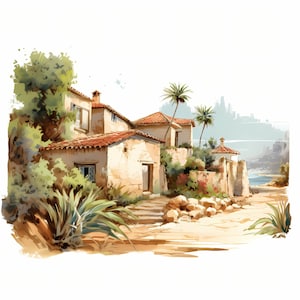 Mediterranean Landscape Watercolor Clipart Bundle, Mediterranean ...