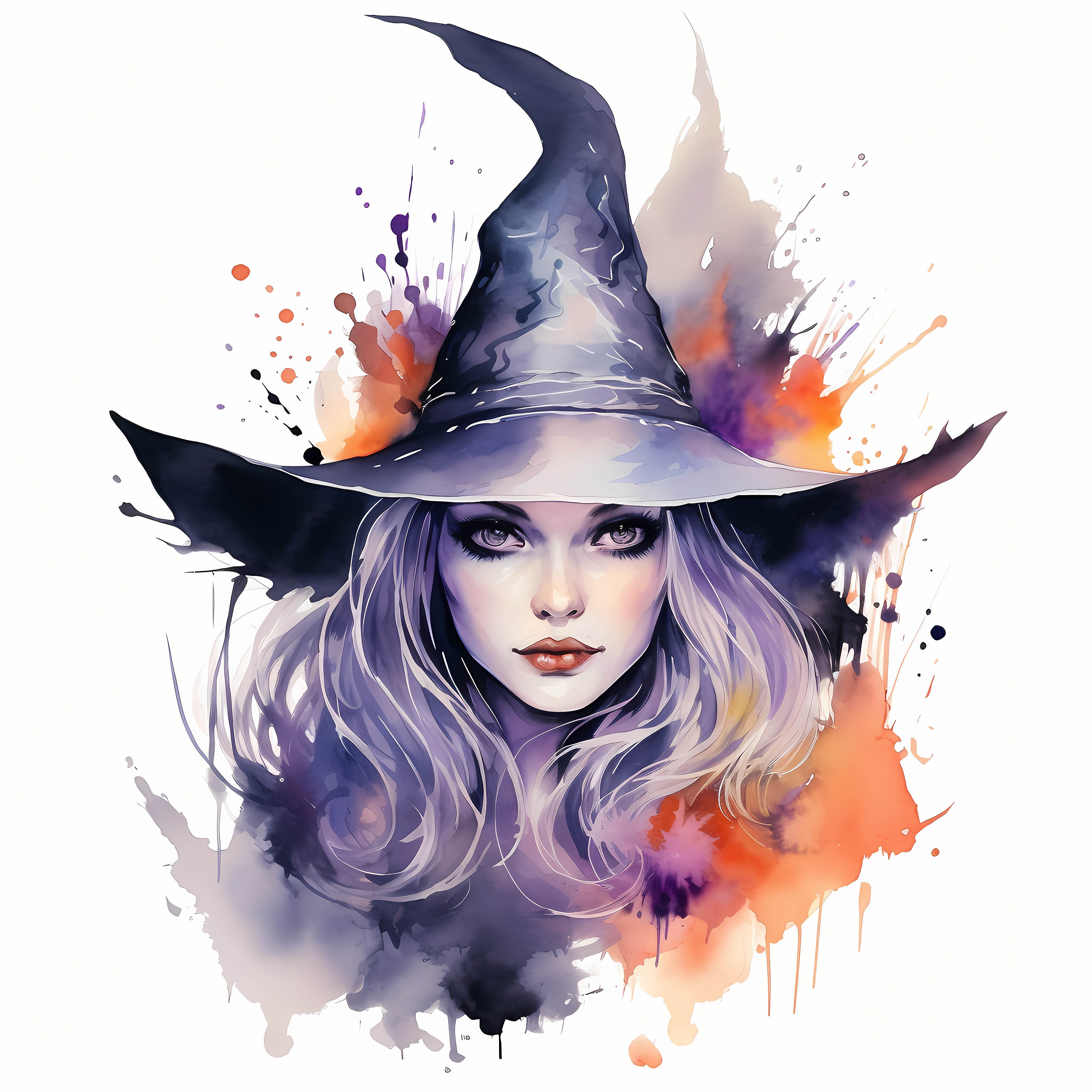 Halloween Cute Witch Portrait Watercolor Clipart Bundle, Halloween ...
