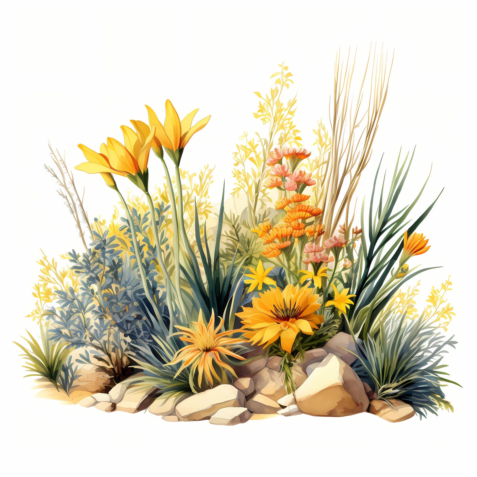 California Native Plants Clipart Bundle, Floral Colorful Sketch Clipart ...