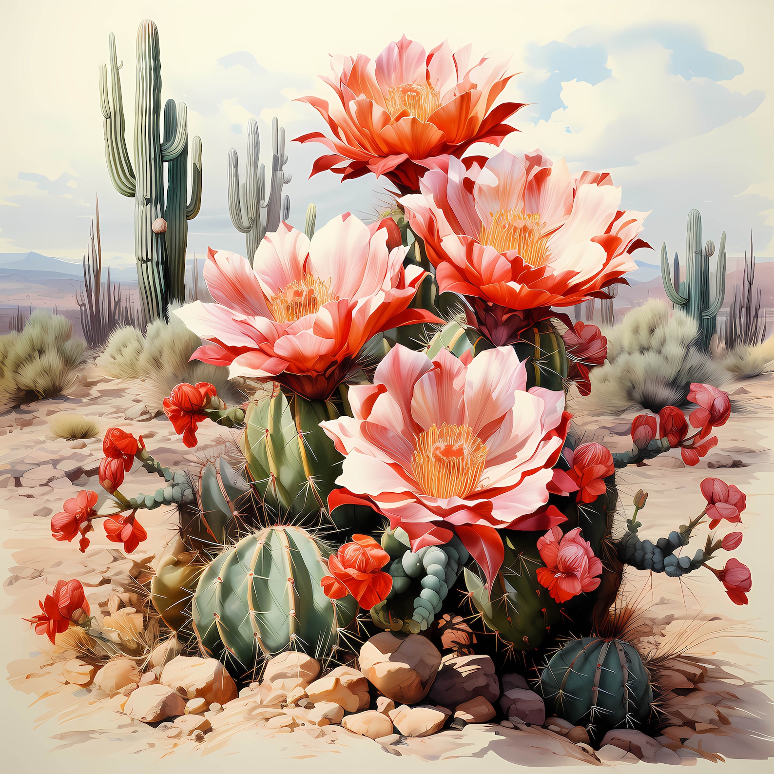 Cactus in Desert Watercolor Clipart Bundle, Watercolor Floral Clipart ...