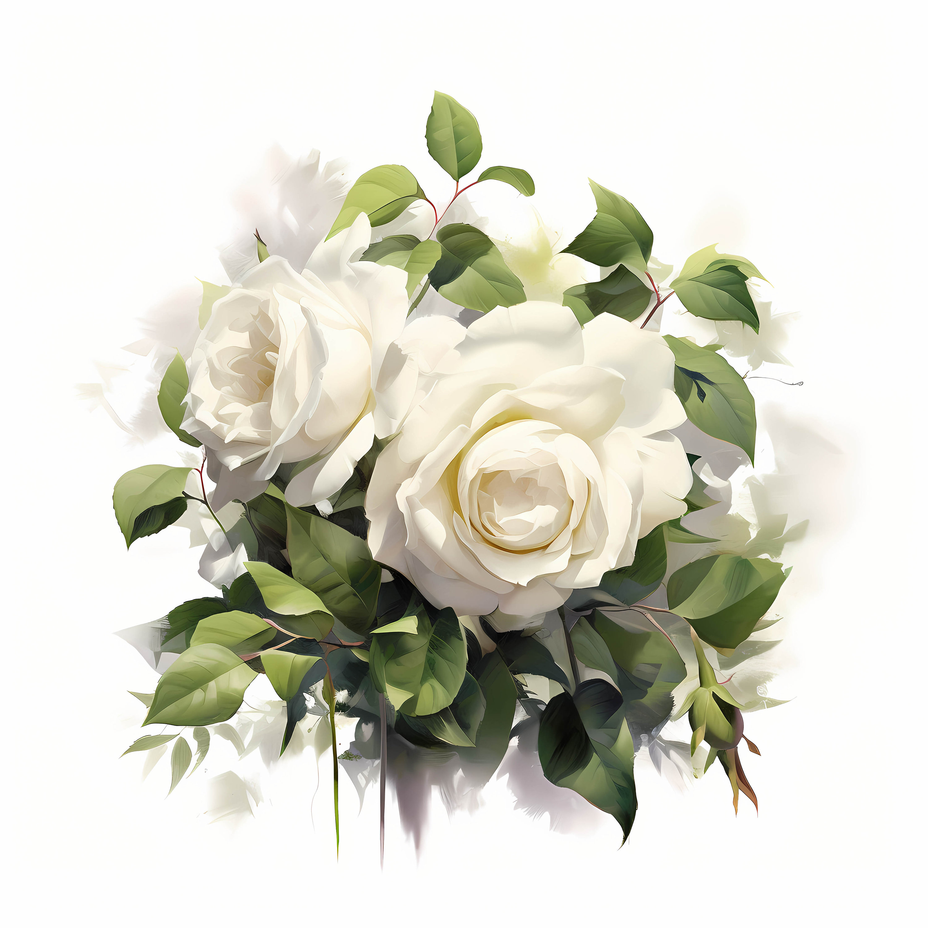 White Rose Watercolor Clipart Bundle, Watercolor Floral Clipart, White ...