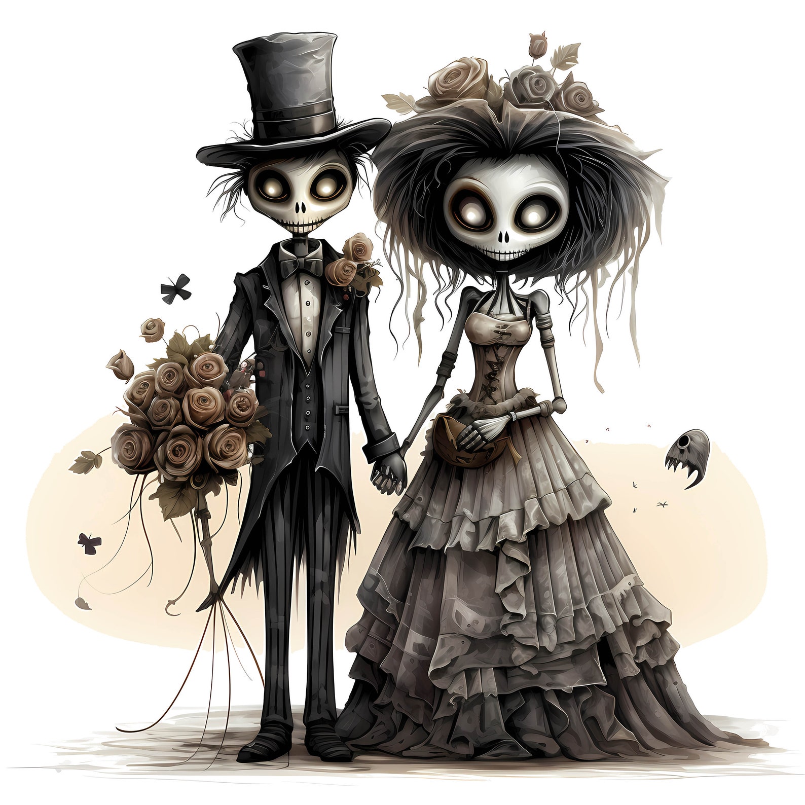 Halloween Spooky Scarecrow With Bride Watercolor Clipart Bundle ...