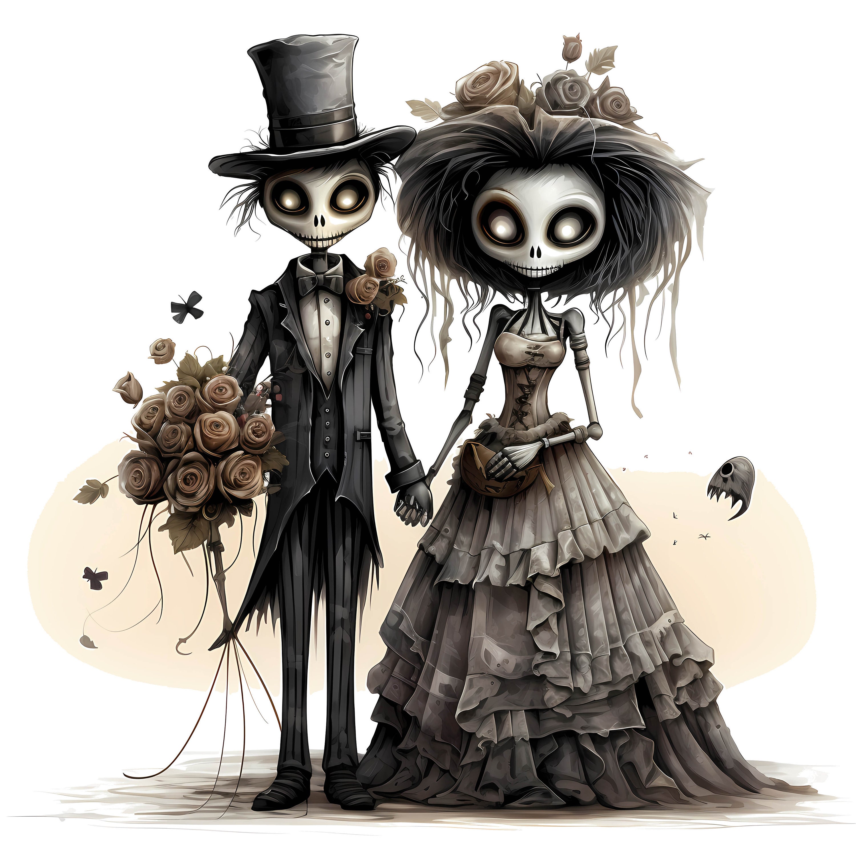 Halloween Spooky Scarecrow With Bride Watercolor Clipart Bundle ...