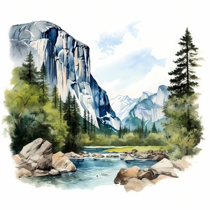Yosemite National Park Watercolor Sketch Art Bundle, National Park ...