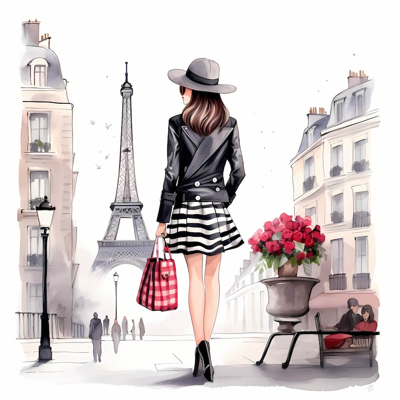 Watercolor Illustration Paris Fashion Girl Clipart Modern - Etsy