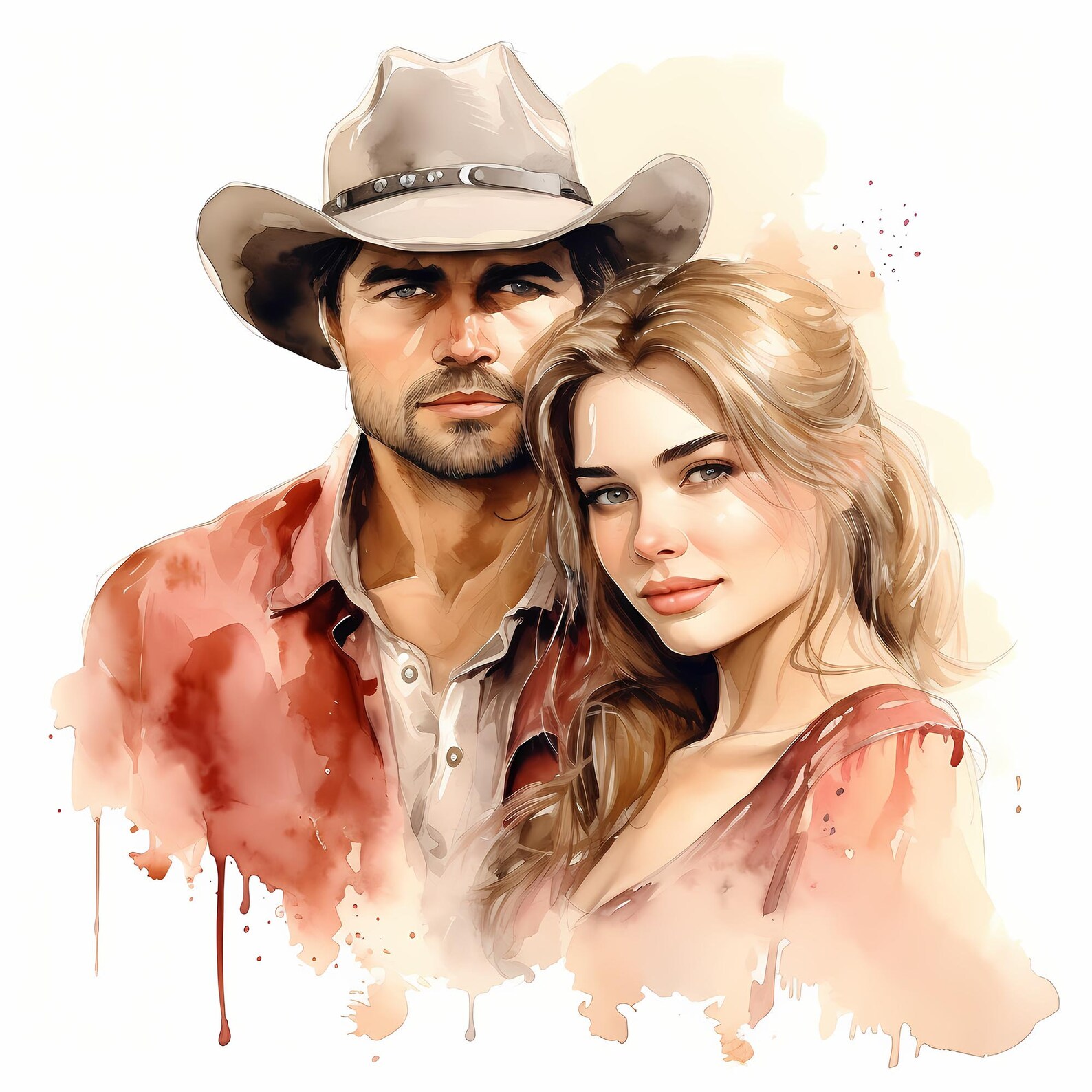 Watercolor Romantic Cowboy Cowgirl Couple Clipart, Western Couple ...