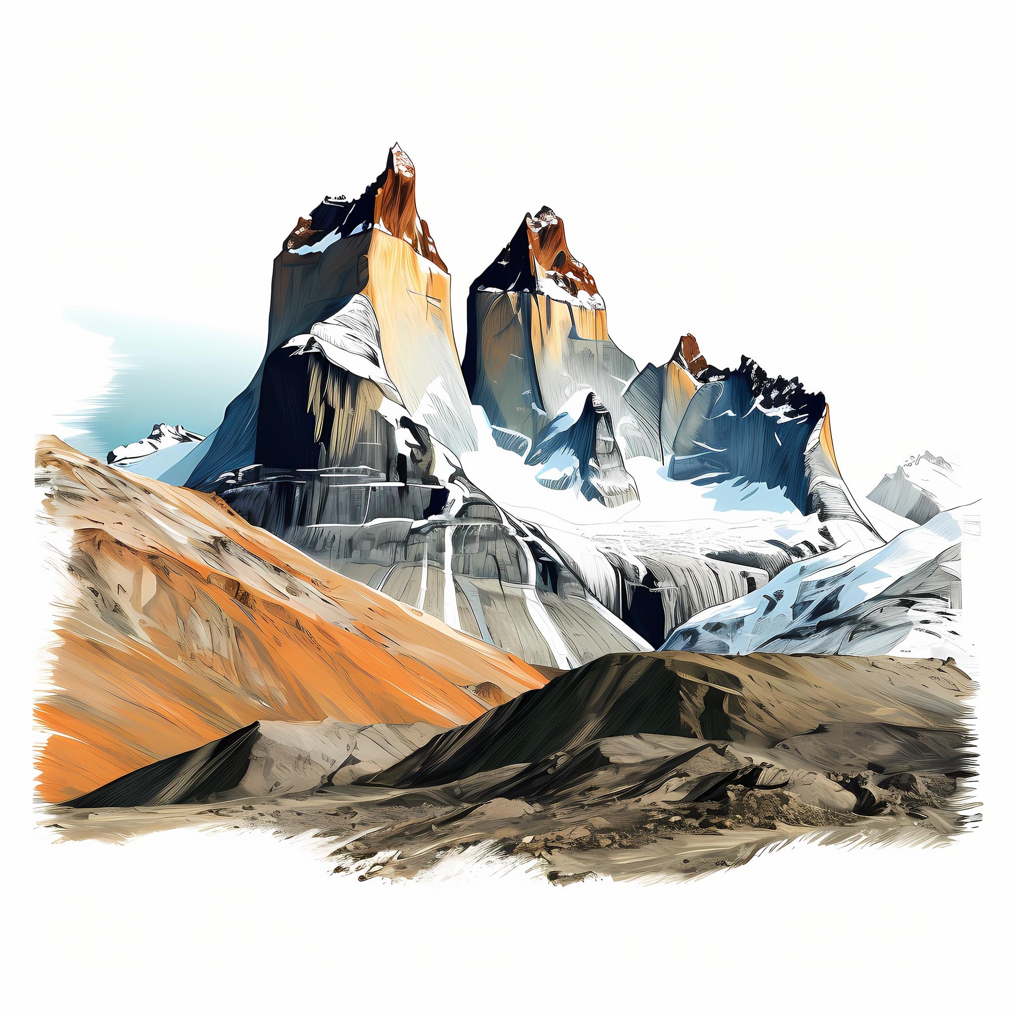 Torres Del Paine National Park Watercolor Sketch, Torres Del Paine Park ...
