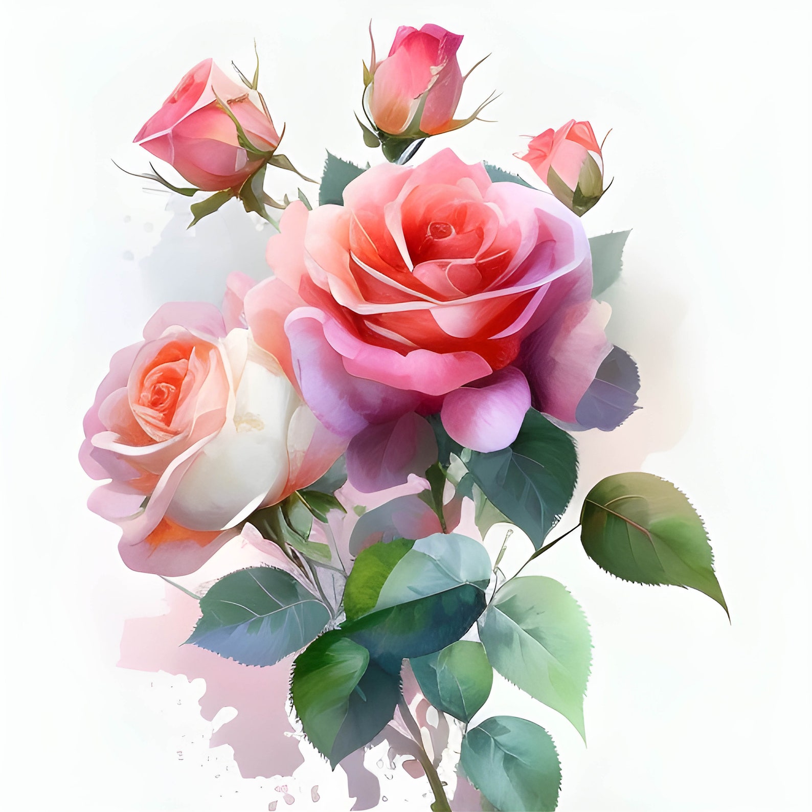 Pink Rose Watercolor Clipart, Watercolor Floral Clipart, Pink Rose ...