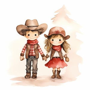 Watercolor Cowboy Kids Clipart, Western Cute Cowboy Kids Illustration ...