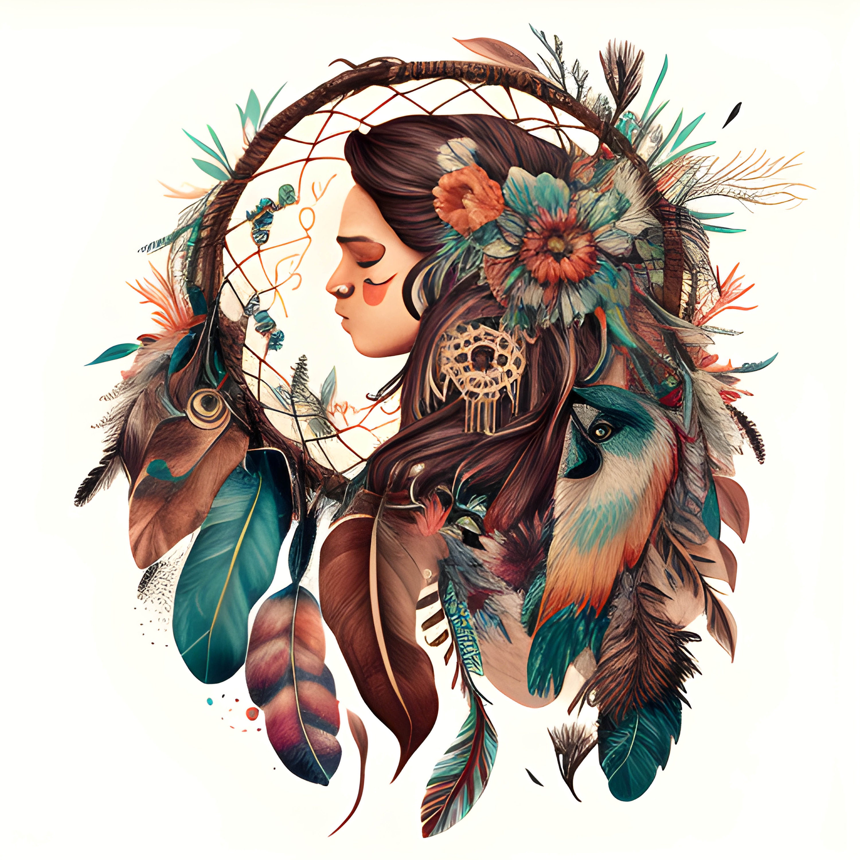 Boho Watercolor Dreamcatchers Clipart, Tribal, Feathers, Boho Style ...