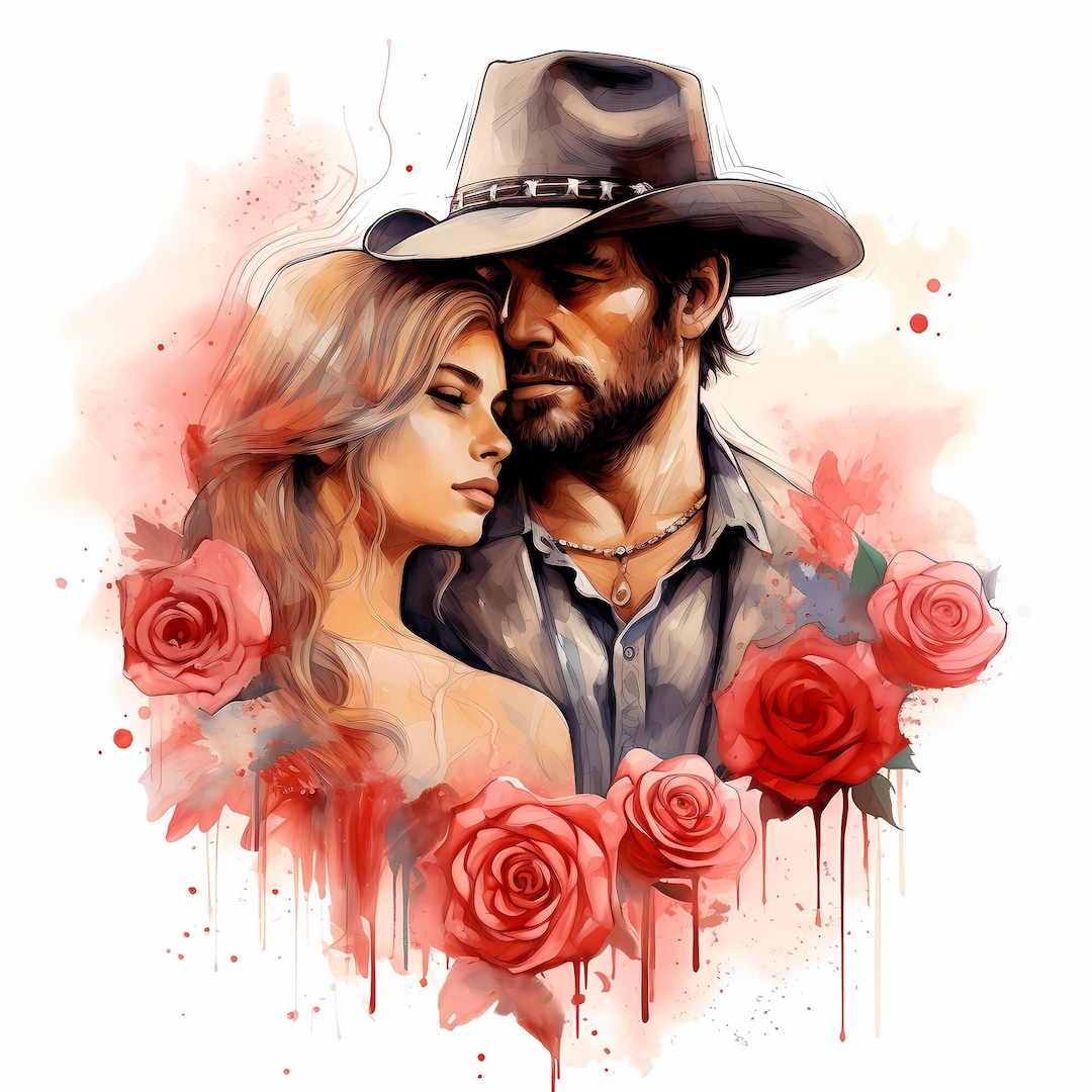 Retro Western Wedding Clipart, Bride and Groom, Romantic Cowboy Cowgirl ...