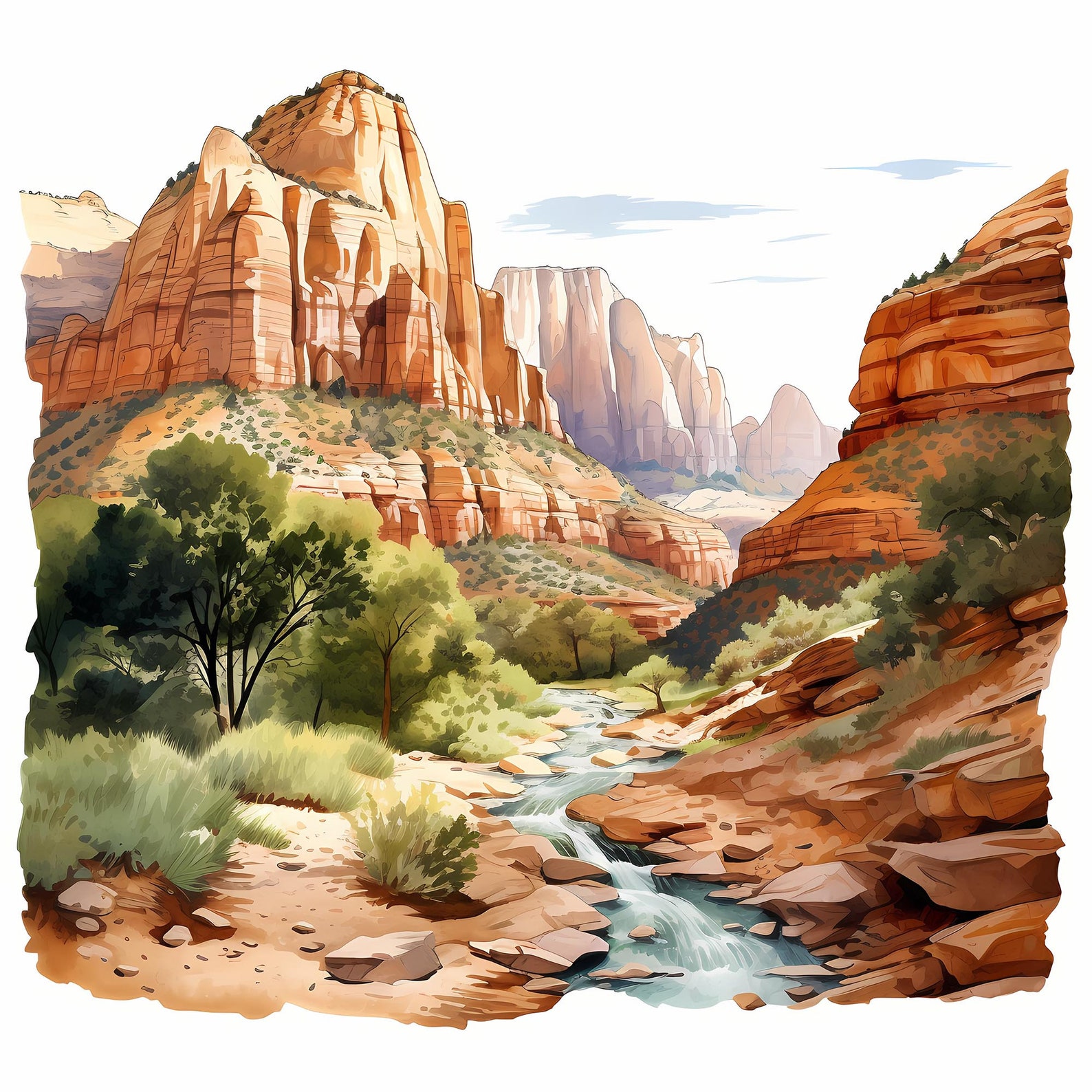 Zion National Park Watercolor Sketch Art Bundle, Zion National Park ...