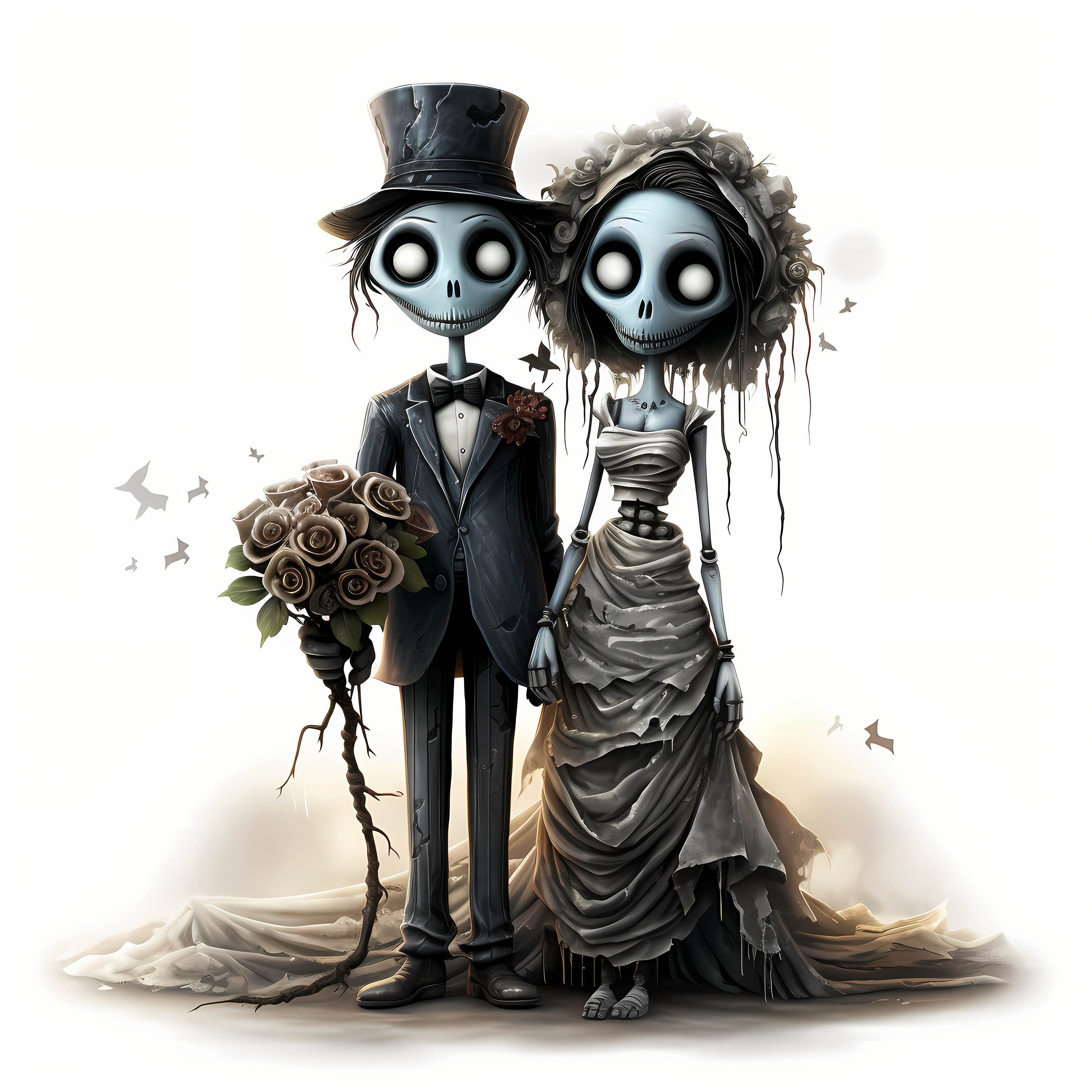 Halloween Spooky Scarecrow With Bride Watercolor Clipart Bundle ...