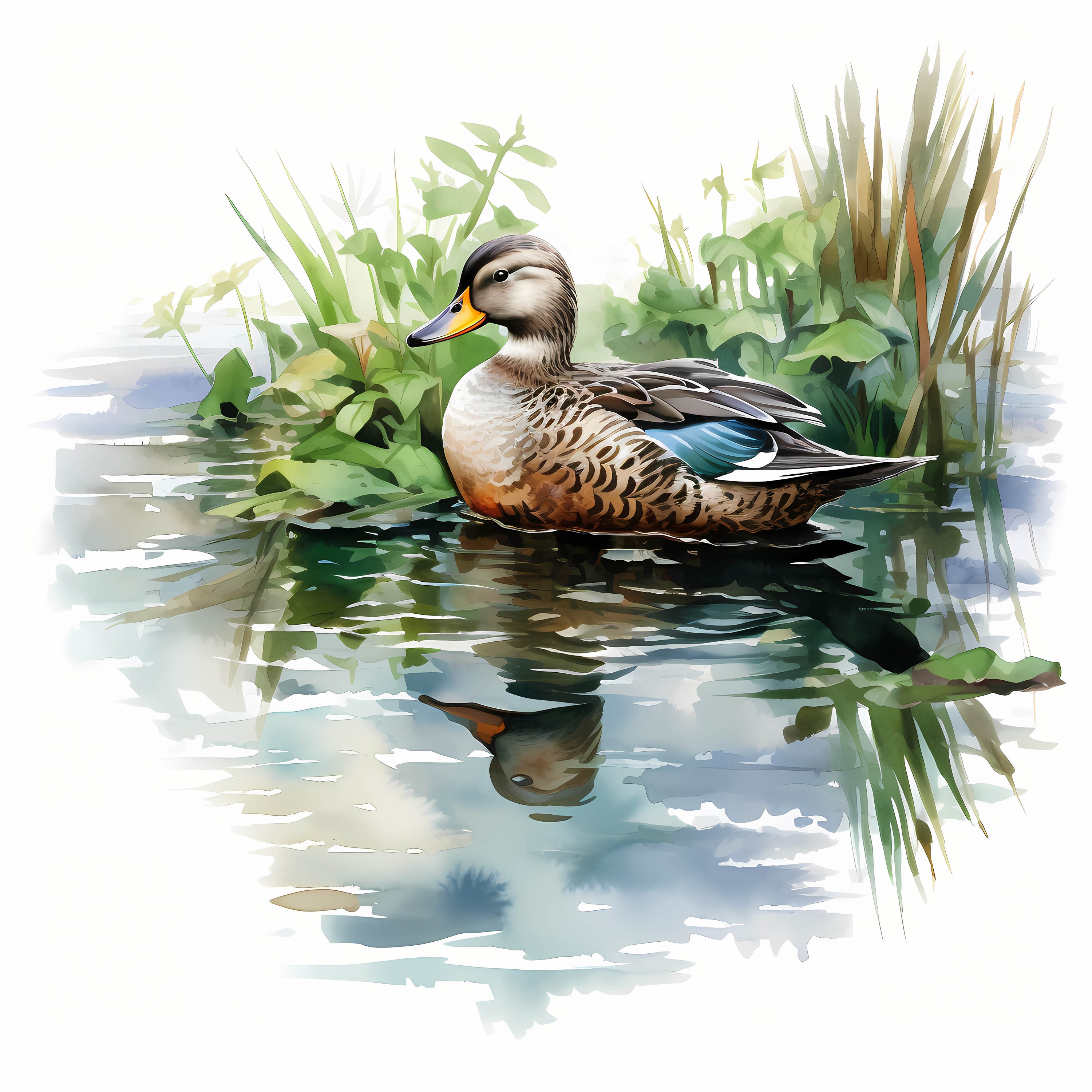 Swimming Duck Watercolor Clipart Bundle, Cute Colorful Swimming Duck ...