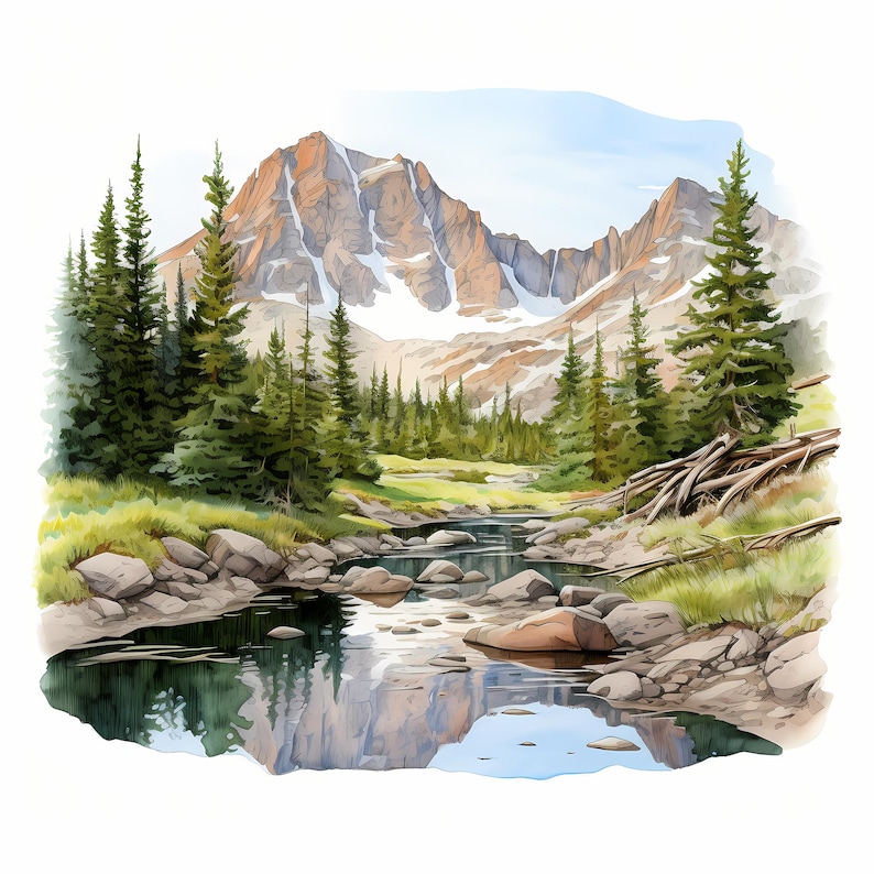 Rocky Mountain National Park Watercolor Sketch Art Bundle, Rocky ...