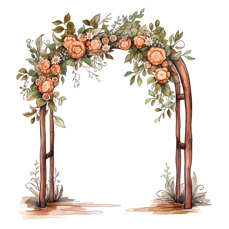 Rustic Wedding Arch Watercolor Clipart Bundle, Decorated Wedding Arch ...