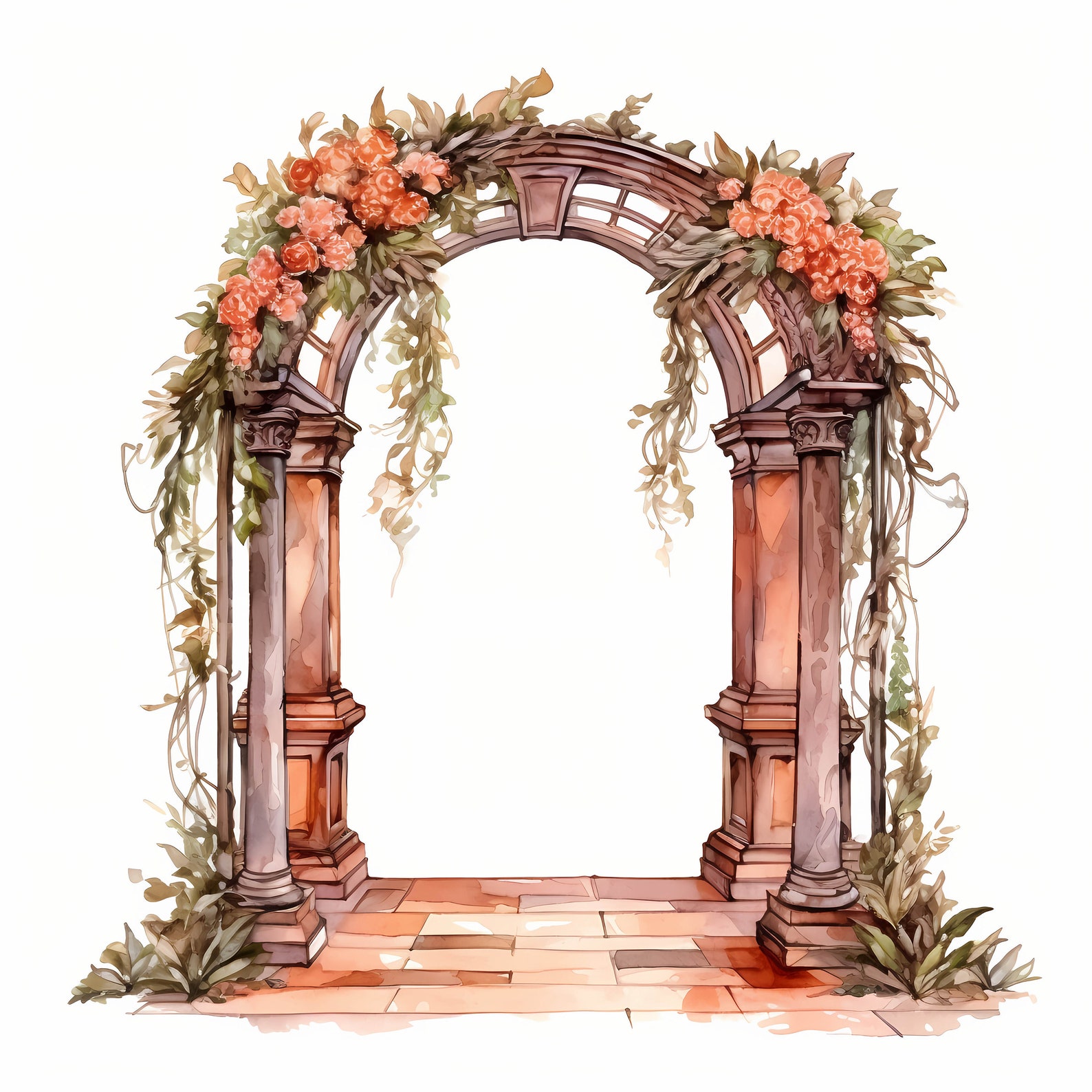 Rustic Wedding Arch Watercolor Clipart Bundle, Decorated Wedding Arch ...