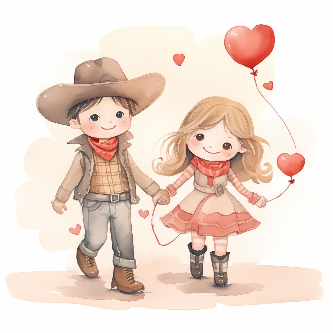 Watercolor Cowboy Kids Clipart, Western Cute Cowboy Kids Illustration ...