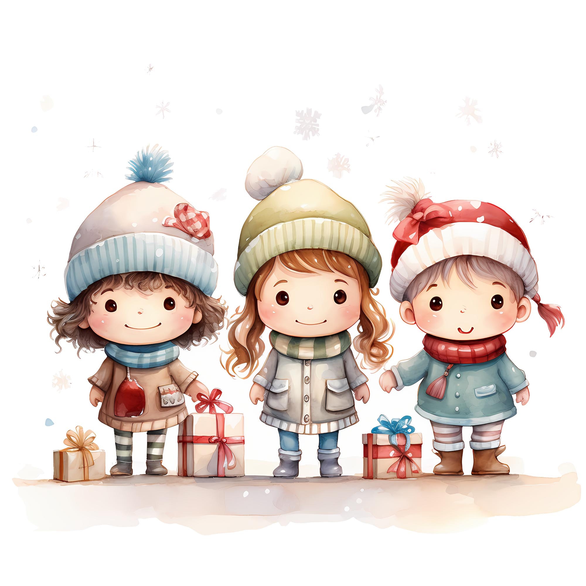 Christmas Vibe Kids Watercolor Clipart Bundle, Cute Kids With Christmas ...