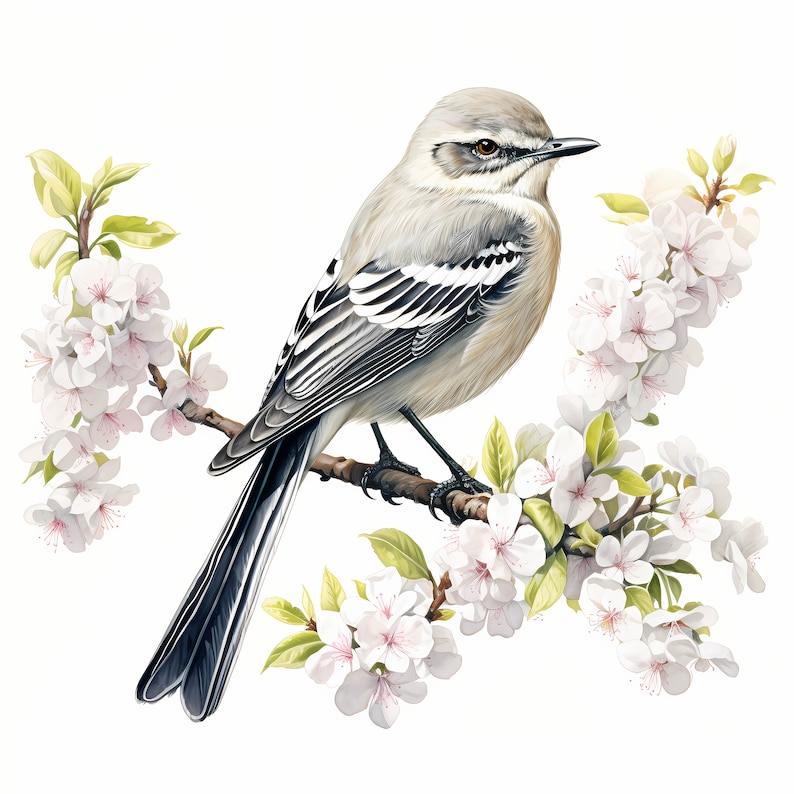Mockingbird Watercolor Clipart Bundle, Colorful Northern Mockingbird ...