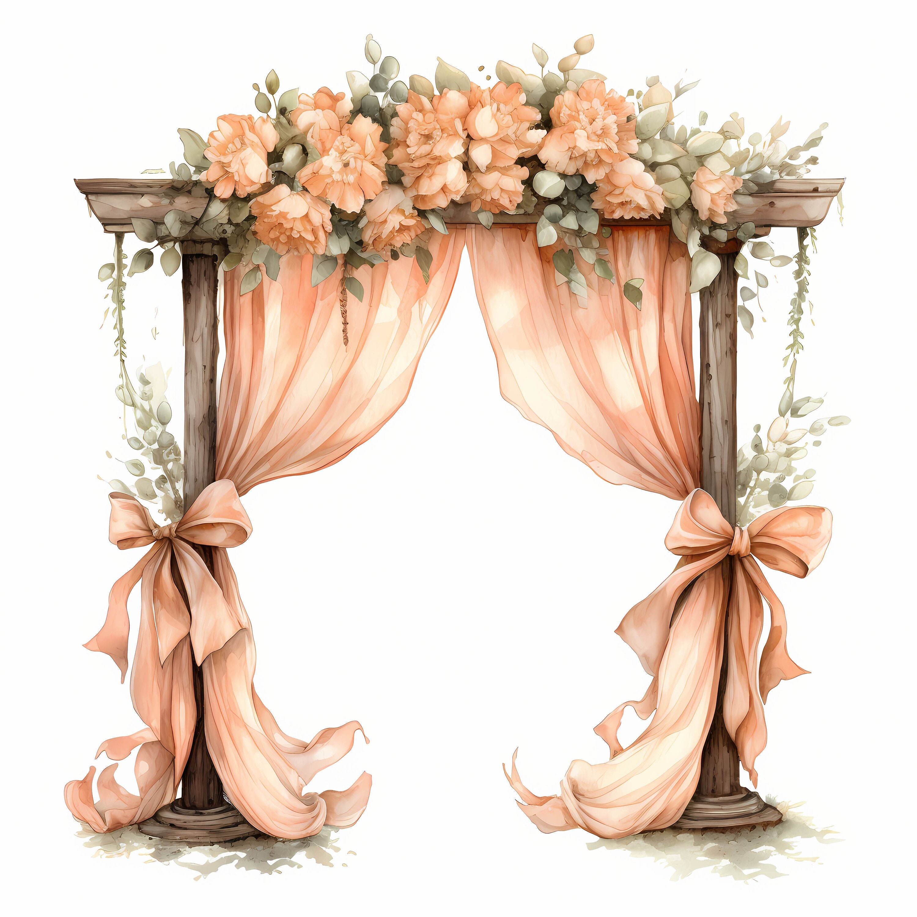 Rustic Wedding Arch Watercolor Clipart Bundle, Decorated Wedding Arch ...