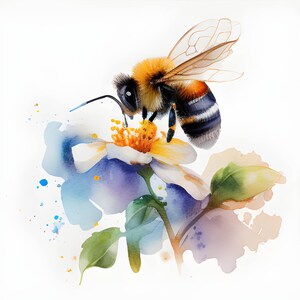 Watercolor Honey Bee Clipart, Spring Garden Bee Clipart, Wild Flowers ...