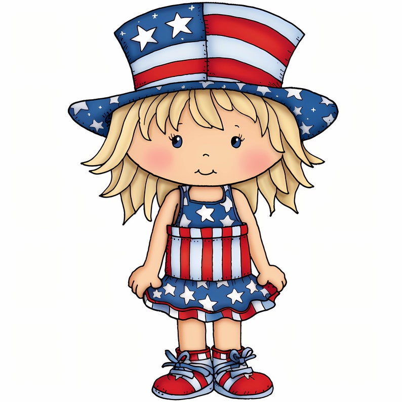 Cartoon American Girl Clipart Independence Day Clipart July - Etsy