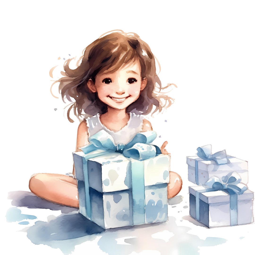 Cute Kid Open Birthday Gift PNG Clipart Bundle, Kid With Birthday Gift ...