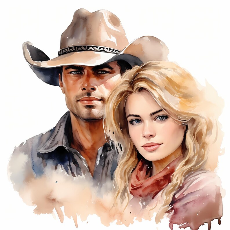 Watercolor Romantic Cowboy Cowgirl Couple Clipart, Western Couple ...