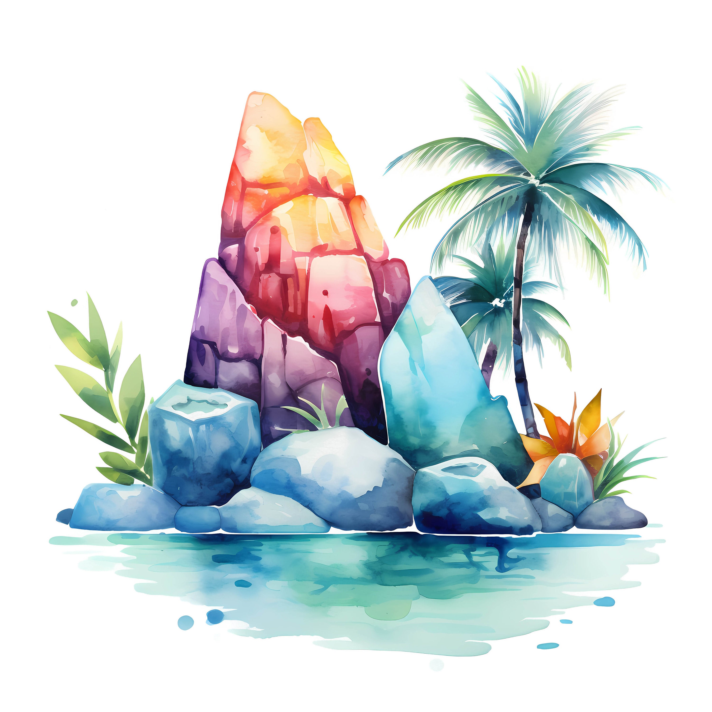 Hawaii Design Elements Watercolor Drawing Clipart Bundle, Tropical ...