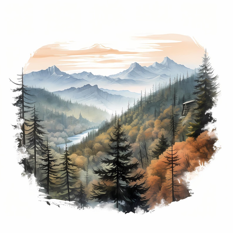 Great Smoky Mountains National Park Watercolor Sketch Art - Etsy